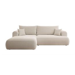 Eckschlafsofa Ovo in L-Form in Beige mit Bouclé-Behälter links - Selsey