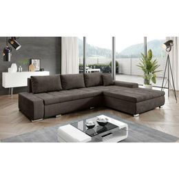 Ecksofa mit Bettkasten Kastalo - Ecksofa l mit Schlaffunktion - Samtstoff, Kissen, Couch - Braun - Braun