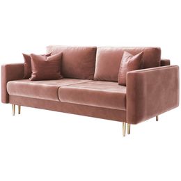 Schlafsofa Valico, mit Schlaffunktion, für 3 Personen in Rosa Velvet, 230 cm - Selsey