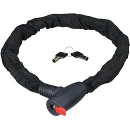 Kettenschloss Secure, Fahrradschloss, Motorrad, 2 Schlüssel, sicher, Outdoor, Radschloss 100 cm lang, schwarz - Relaxdays