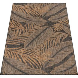 Paco Home Outdoor Teppich Wetterfest Balkon Flachgewebe Florales Muster Beige Anthrazit 60x100 cm