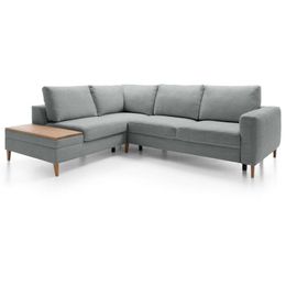 Lomadox Ecksofa L-Form, Bettkasten, langer Schenkel rechts ADANA-155 silber-grau, b/h/t: ca. 260/90/204 cm - grau