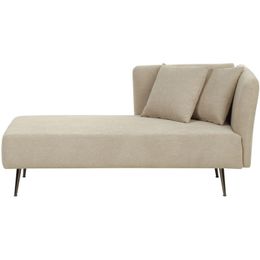 Beliani Chaiselongue Beige Stoffbezug Rechtsseitig mit Kissen Armlehne Metallbeine Modern für Wohnzimmer Schlafzimmer Wintergarten Kleine Räume