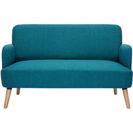 Miliboo - Skandinavisches 2-Sitzer-Sofa aus entenblauem Stoff und hellem Holz isko