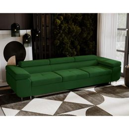 Emporius - Schlafsofa Sorlo - Klappsofa, Schlafcouch, Sofa 280 cm - Schlaffunktion, Samtstoff (Grün - Amor Velvet 4311) - Grün