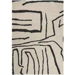 Beliani Teppich Creme und Schwarz Stoff Rechteckig 160x230 cm Abstraktes Muster Modern für Fußbodenheizung Kurzhaar Kurzflor Wohn- und Schlafzimmer