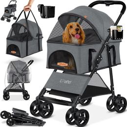 Lovpet - Hundewagen 2in1 Hundebuggy Hundebox Transporttasche Faltbar klappbar bis 20 kg Haustiere Buggy mit Netzfenstern & Regenschutzabdeckung