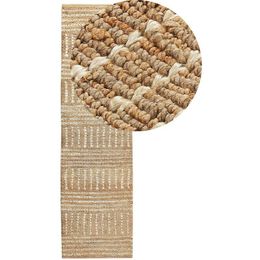 Beliani - Teppich Beige Jute Rechteckig 80x300 cm Streifenmuster Handgewebt Boho Kurzhaar für Fußbodenheizung Läufer Flur Diele Ausstattung