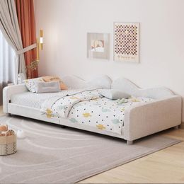 Kinderbett Polsterbett 90200cm, Schlafsofa Bettgestell Teddystoff Multifunktionales weiches Bett mit Rückenlehne und Armlehnen Jugendbett Gästebett