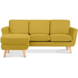 Ecksofa links mit Armlehnen und Gestell aus Massivholz 'tagio', Gelb, Stoff, Scandinavian, 190x78x151cm - Konsimo