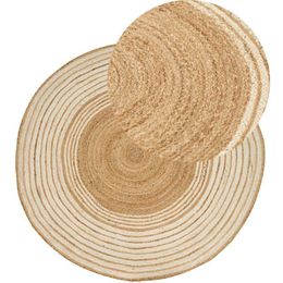 Beliani - Teppich Beige / Cremeweiß Jute und Baumwolle Rund ⌀ 140 cm Kurzflor mit Kreisen Handgewebt Boho für Fußbodenheizung Flur Wohnzimmer