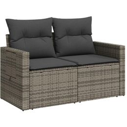 vidaXL - Gartensofa 2-Sitzer mit Kissen Grau Poly Rattan