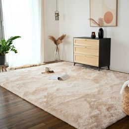 Home Deluxe - Hochflor Teppich SOFI Farbe: Beige, Größe: 300 x 200 cm Teppich Hochflorteppich Flor Wohnzimmer