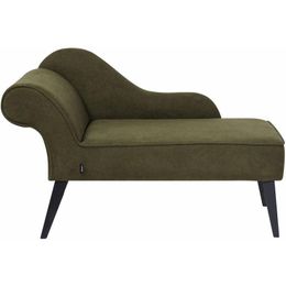 Beliani Chaiselongue Olivgrün Stoffbezug Linksseitig mit Armlehne hoher Rückenlehne Schwarzen Holzbeinen Retro Wohnzimmer Récamiere Liegesofa