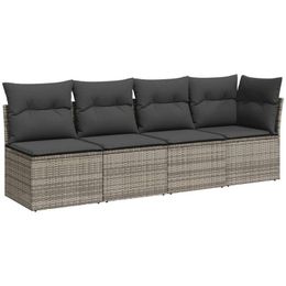 vidaXL - Gartensofa mit Kissen 4-Sitzer Grau Poly Rattan