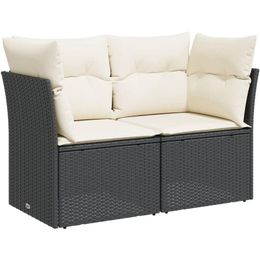 Gartensofa mit Kissen 2-Sitzer Schwarz Poly Rattan vidaXL