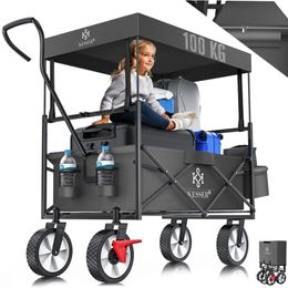 Kesser® Bollerwagen faltbar mit Dach Handwagen Transportkarre Gerätewagen inkl. 2 Netztaschen und Einer Außentasche klappbar Vollgummi-Reifen