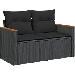 Gartensofa mit Kissen 2-Sitzer Schwarz Poly Rattan vidaXL