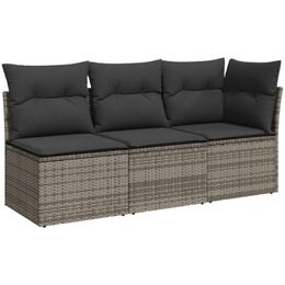 vidaXL - Gartensofa mit Kissen 3-Sitzer Grau Poly Rattan