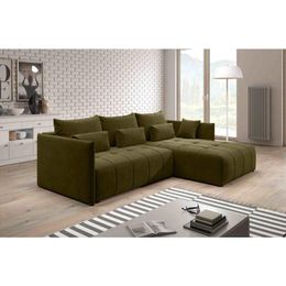 Yaho Eckcouch L-Form Couch Sofa Schlafsofa mit Schlaffunktion Bettkasten und Kissen modern Moos Grün mh 38 - Furnix