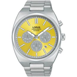 Chronograph Lorus "Sports" Armbanduhren silberfarben (silberfarben-gelb) Herren Quarzuhr, Armbanduhr, Herrenuhr, Edelstahlarmband, Tag, Stoppfunktion