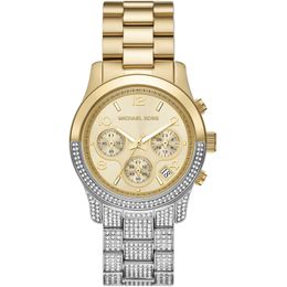 Chronograph Michael Kors "RUNWAY, MK7329" Armbanduhren goldfarben (silbergoldfarben) Damen Quarzuhr, Armbanduhr, Damenuhr, Stoppfunktion, Edelstahlarmband