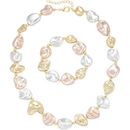 Ketten und Armband Set Firetti "Multipack Schmuck Geschenk Perlenarmband Perlenkette barock Kügelchen" Schmuck-Sets bunt (gelbgoldfarben-weiß-apricot-gelb) Damen