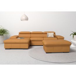 Ecksofa Home Affaire "Alberto L-Form", gelb (curry), B:286cm H:73cm T:174cm, Luxus-Microfaser Lederoptik (100% Polyester);Luxus-Microfaser ALTARA NUBUCK (100% Polyester);Luxus-Microfaser weich (90% Polyester, 10% Polyamid);Microfaser Antiklederoptik, Sofas, Ecksofa, mit Kopfteilverstellung, wahlweise mit Bettfunktion, Topseller