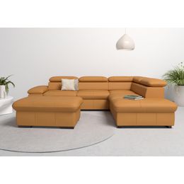 Ecksofa Home Affaire "Alberto L-Form", gelb (curry), B:272cm H:73cm T:226cm, Luxus-Microfaser Lederoptik (100% Polyester);Luxus-Microfaser weich (9)0% Polyester / 10% Polyamid;Luxus-Microfaser Vintageoptik (100% Polyester);Microfaser Antiklederoptik (100% Polyester), Sofas, Ecksofa, mit Kopfteilverstellung, wahlweise mit Bettfunktion