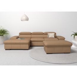 Ecksofa Home Affaire "Alberto L-Form", braun (cappucino), B:286cm H:73cm T:174cm, Luxus-Microfaser Lederoptik (100% Polyester);Luxus-Microfaser ALTARA NUBUCK (100% Polyester);Luxus-Microfaser weich (90% Polyester, 10% Polyamid);Microfaser Antiklederoptik, Sofas, Ecksofa, mit Kopfteilverstellung, wahlweise mit Bettfunktion
