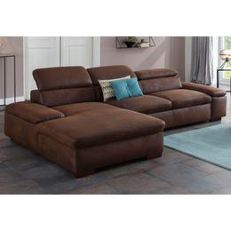 Ecksofa Home Affaire "Alberto L-Form", braun (dunkelbraun), B:286cm H:73cm T:174cm, 100% Polyester;Luxus-Microfaser ALTARA NUBUCK (100% Polyester);Luxus-Microfaser weich (90% Polyester, 10% Polyamid);Microfaser Antiklederoptik, Sofas, Ecksofa, mit Kopfteilverstellung, wahlweise mit Bettfunktion, Topseller