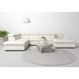 Wohnlandschaft Home Affaire "Alberto U-Form", weiß (altweiß), B:350cm H:73cm T:228cm, Luxus-Microfaser in Lederoptik (100% Polyester);Microfaser in Antiklederoptik (100% Polyester);Luxus-Microfaser Vintageoptik (100% Polyester);Luxus-Microfaser weich (90%Polyester 10%Polyamid), Sofas, mit Kopfteilverstellung, wahlweise mit Bettfunktion, Topseller
