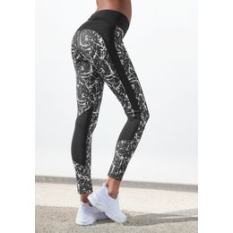 active by Lascana Leggings LASCANA ACTIVE "Splash" Gr. 32/34, N-Gr, weiß (schwarz, marmoriert, weiß), Damen, Obermaterial: 85% Polyester, 15% Elasthan, gemustert, Hosen 5-Pocket-Hose, Sporthose mit Allover Muster