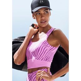 active by Lascana Crop-Top LASCANA ACTIVE, Damen, Gr. XS (32/34), pink, Obermaterial: 87% Polyester, 13% Elasthan. Meshfutter: 90% Polyamid, 10% Elasthan, bedruckt, animal-print, sportlich, figurbetont kurz, Rückenausschnitt, Tops, Sporttop mit Cut-Outs