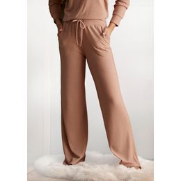 Loungehose Lascana Gr. 32/34, N-Gr, grau (taupe), Damen, Strick, Obermaterial: 68% Polyester, 30% Viskose, 2% Elasthan, unifarben, Hosen Homewear Hose, mit weitem Bein, Loungewear