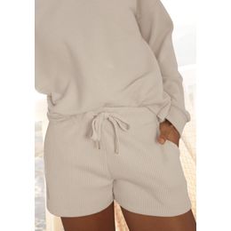 Sweatshorts s.Oliver Gr. 32/34, N-Gr, beige (creme), Damen, Rippware, Obermaterial: 100% Baumwolle, unifarben, Hosen, Kurze Hose aus Ripp-Qualität mit seitlichen Taschen, Loungewear