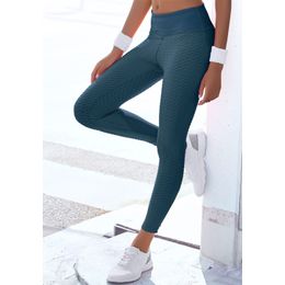 Funktionsleggings Vivance ACTIVE Gr. XS (32/34), N-Gr, blau (petrol), Damen, Strick, Obermaterial: 86% Polyester, 14% Elasthan. Einsatz: 90% Polyester, 10% Elasthan, unifarben, Mesh, Hosen, mit Wabendesign und Mesheinsatz