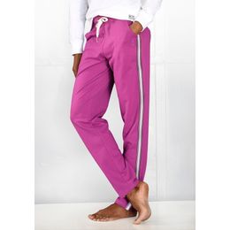 H.I.S. Homewearhose H.I.S Gr. 32/34, N-Gr, lila (beere), Damen, Trikot, Obermaterial: 77% Baumwolle, 20% Polyester, 3% Elasthan, unifarben mit Farbeinsätzen, Hosen, -Loungehose mit seitlichen Streifen und Eingrifftaschen, Loungewear