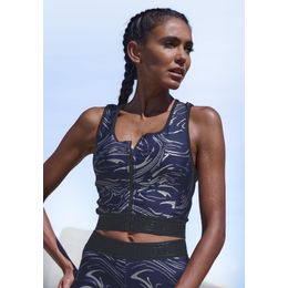 active by Lascana Funktionstop LASCANA ACTIVE, Damen, Gr. S (36/38), blau (blau, silber), Obermaterial: 85% Polyester, 15% Elasthan, bedruckt, gemustert, gl&auml;nzend, eng kurz, Rundhals, Tops, Gl&auml;nzender 3D Schriftzug auf dem Bund