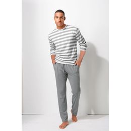 H.I.S. Pyjama H.I.S Gr. 44/46 (S), grau (grau-creme) Herren Homewear-Sets mit garngefärbten Streifen