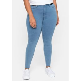 Stretch-Jeans sheego "Große Größen" Gr. 1, Normalgrößen, blau (blue denim) Damen Jeans »Die Skinny«, wächst bis zu 3 Gr. mit