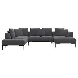 Ecksofa FLEXLUX "Sava U-Form, bequem und komfortabel durch den hochwertigen Sitzaufbau" Sofas Gr. B/H/T: 370cm x 94cm x 222cm, Chenille, langer Schenkel links, grau (dervit grey) Schwarze Metallfüße, mit losen Rückenkissen, Luxuriöses Sitzkomfort