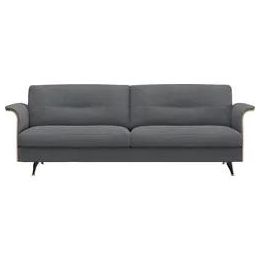 3-Sitzer FLEXLUX "Glow Designsofa, bequem und komfortabel durch hochwertigen Sitzaufbau" Sofas Gr. B/H/T: 224cm x 81cm x 91cm, Lederoptik, Armlehnen in Walnuss, grau (elephant gre) Skandinavisches Design, In hochwertiger Verarbeitung