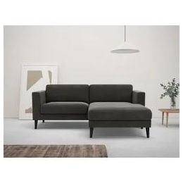 Ecksofa Home Affaire "Amancey, L-Form, Cord oder weicher wasserabweisender Strukturstoff" Sofas Gr. B/H/T: 215cm x 83cm x 158cm, Struktur weich, Longchair rechts, grau (schwarz gray) Breite 255 cm, mit Massivholzrahmen, Komfortschaum