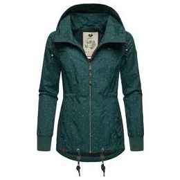 Outdoorjacke Ragwear "Danka Dots" Gr. 5XL (50), grün (dunkelgrün) Damen Jacken stylische Übergangsjacke mit großer Kapuze