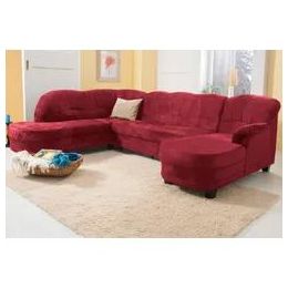 Wohnlandschaft Home Affaire "Camelita U-Form" Sofas Gr. B/H/T: 289cm x 86cm x 81cm, Microfaser PRIMABELLE, Recamiere rechts, ohne Bettfunktion, rot (bordeaux) wahlweise mit Bettfunktion