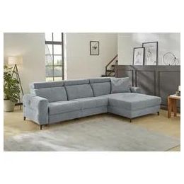 Jockenhöfer Ecksofa JOCKENHÖFER GRUPPE "Monaco L-Form mit elektromotorischer Relaxfunktion und" Sofas Gr. B/T: 300cm x 105cm, Struktur flausch, Ottomane beidseitig montierbar, grau induktiver Lademöglichkeit + USB-A Ladeport, verstellbare Kopfstützen