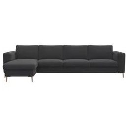 Ecksofa FLEXLUX "Fiore, super bequem durch hochwertigen Sitzaufbau mit Kaltschaum" Sofas Gr. B/H/T: 295cm x 85cm x 159cm, Lederoptik, Chaiselongue links, grau (shark grey) breite Armlehnen, Füße Alu+ Eiche, L-Form