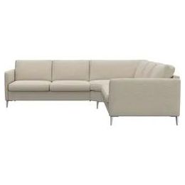 Ecksofa FLEXLUX "Fiore, gleichschenklig, bequem durch hochwertigem Sitzaufbau" Sofas Gr. B/H/T: 249cm x 85cm x 92cm, Velvet, Schenkel links, weiß (sanftes weiß) schmale Armlehnen, super Sitzkomfort durch Kaltschaum, Füße Alu