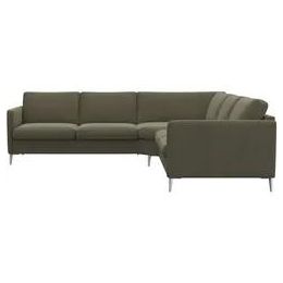 Ecksofa FLEXLUX "Fiore, gleichschenklig, bequem durch hochwertigem Sitzaufbau" Sofas Gr. B/H/T: 249cm x 85cm x 92cm, Struktur, Schenkel links, grün (moss green) schmale Armlehnen, super Sitzkomfort durch Kaltschaum, Füße Alu